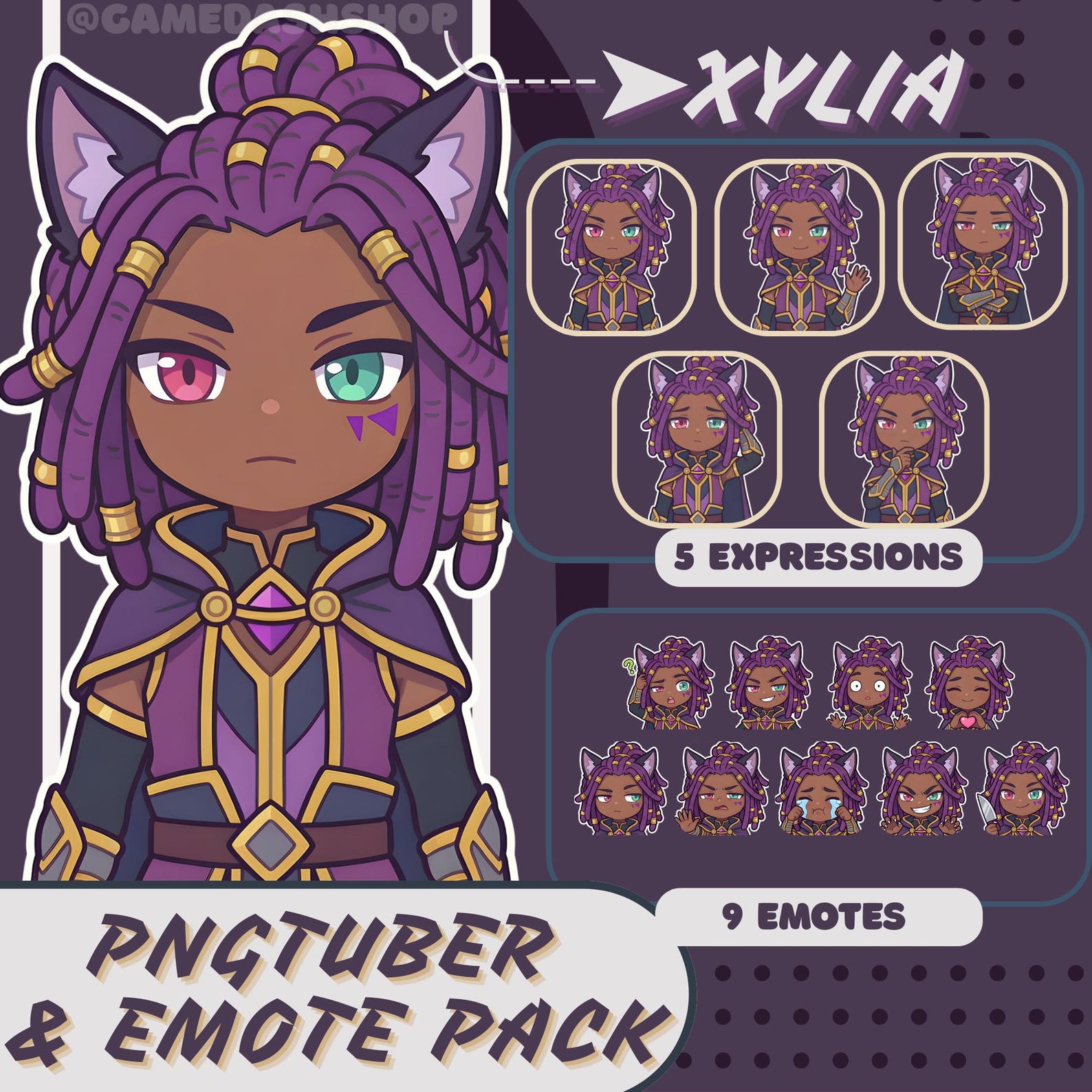Pngtuber Avatar + Emote Pack – Xylia Anime Chibi Premade for Twitch ...