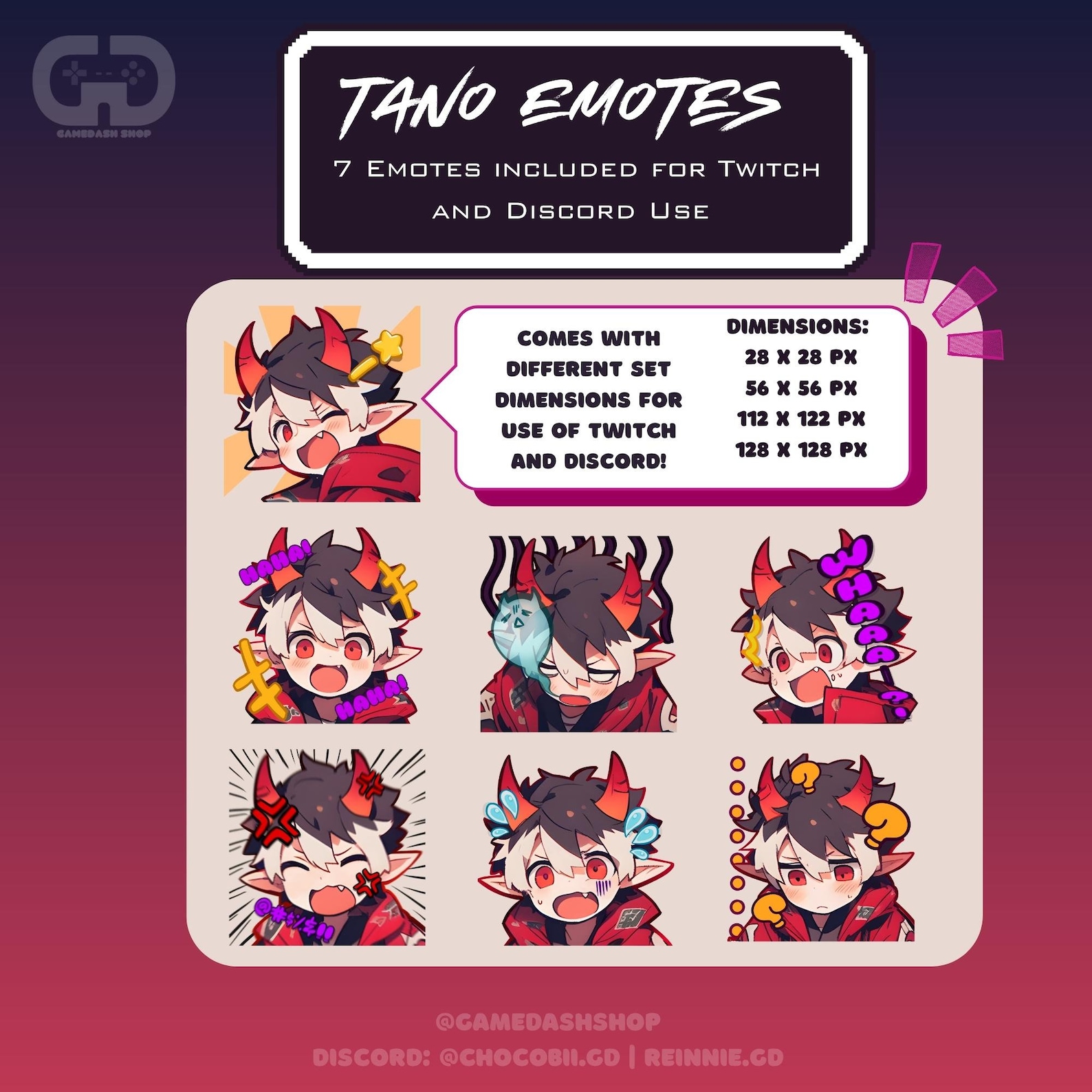 Pngtuber Tano the Oni Gamer WITH EMOTE SET Vtuber Avatar for Gaming ...