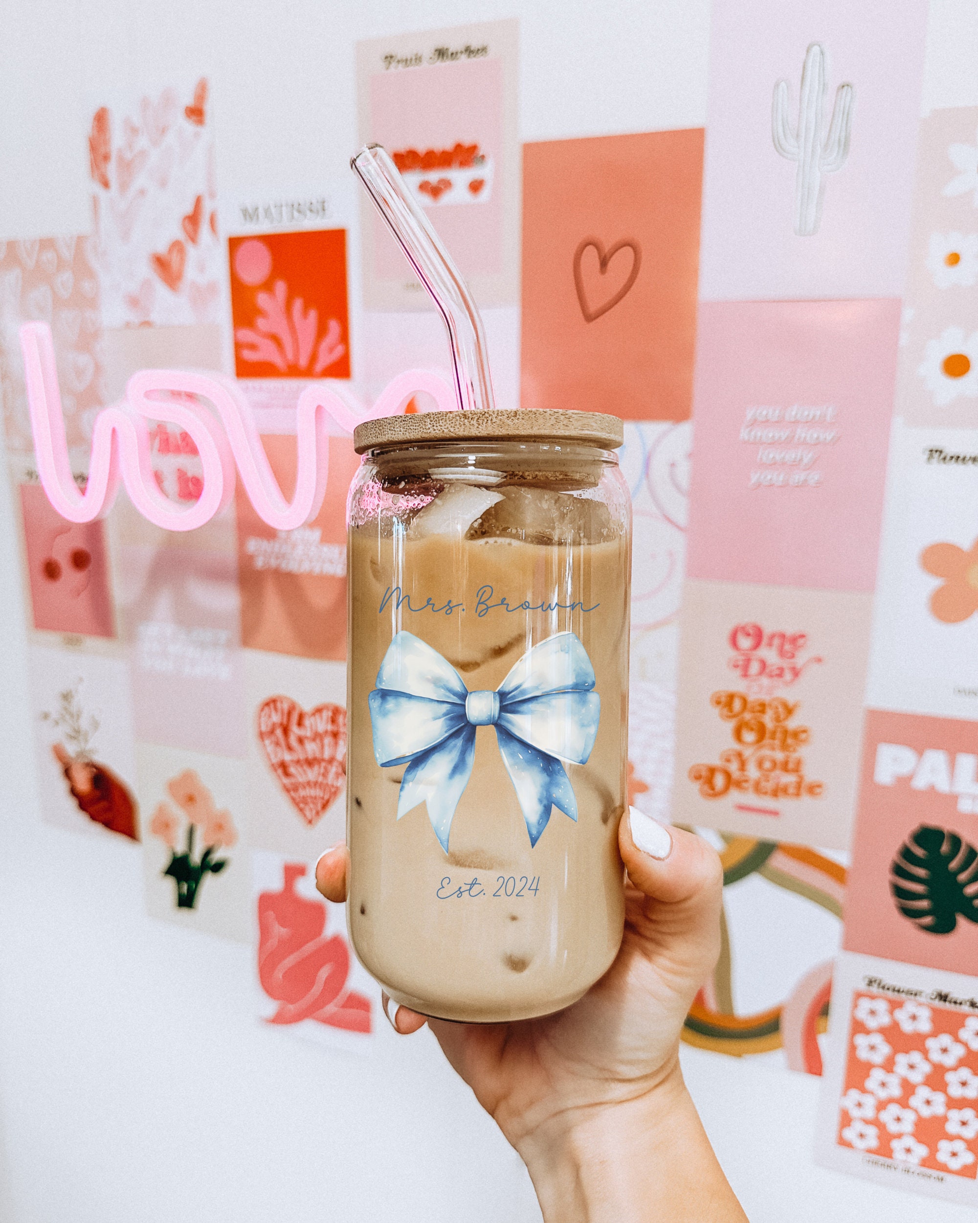 Custom Bridal Shower Mug for Bride Blue Coquette Gift for Bride to Be ...