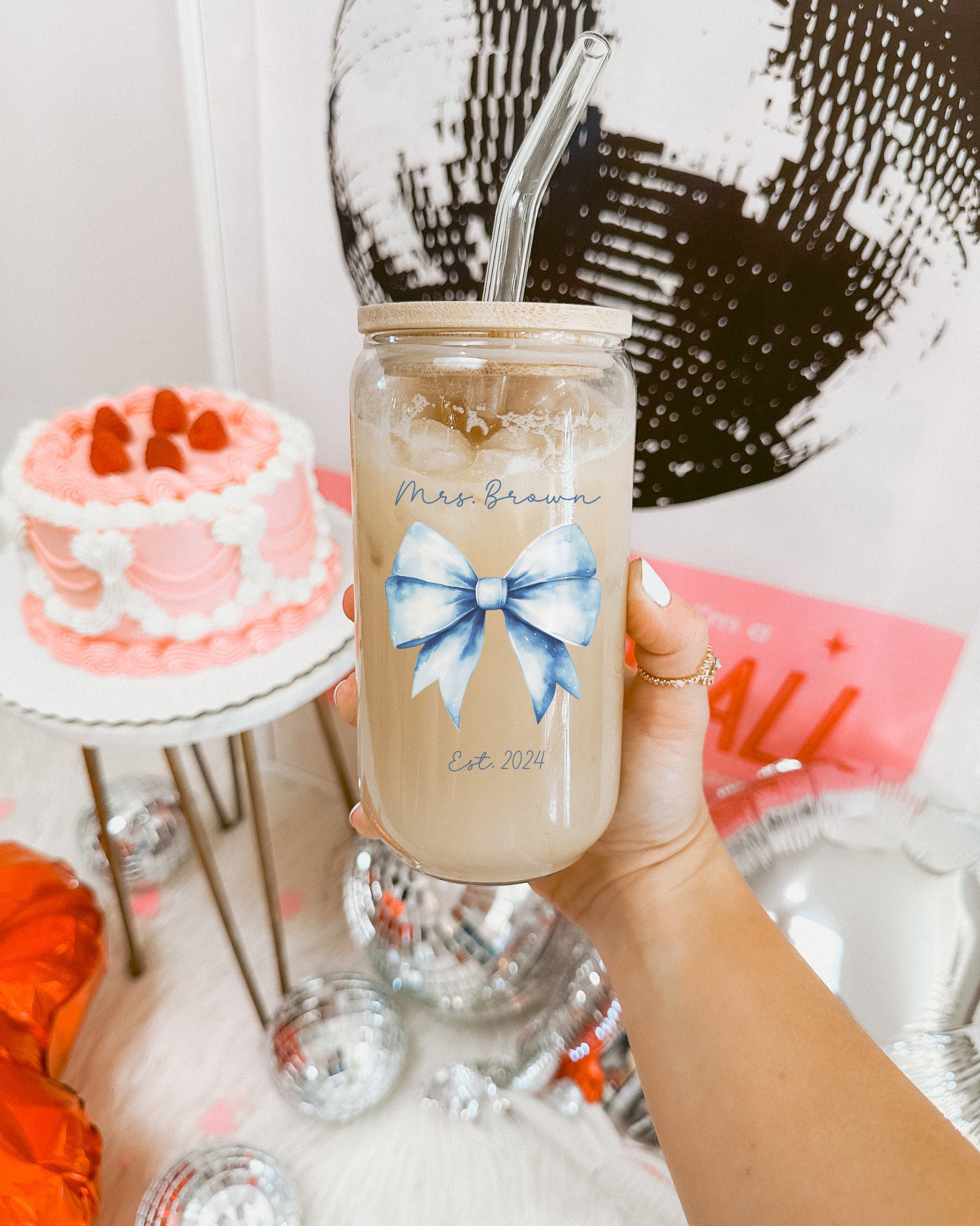 Custom Bridal Shower Mug for Bride Blue Coquette Gift for Bride to Be ...