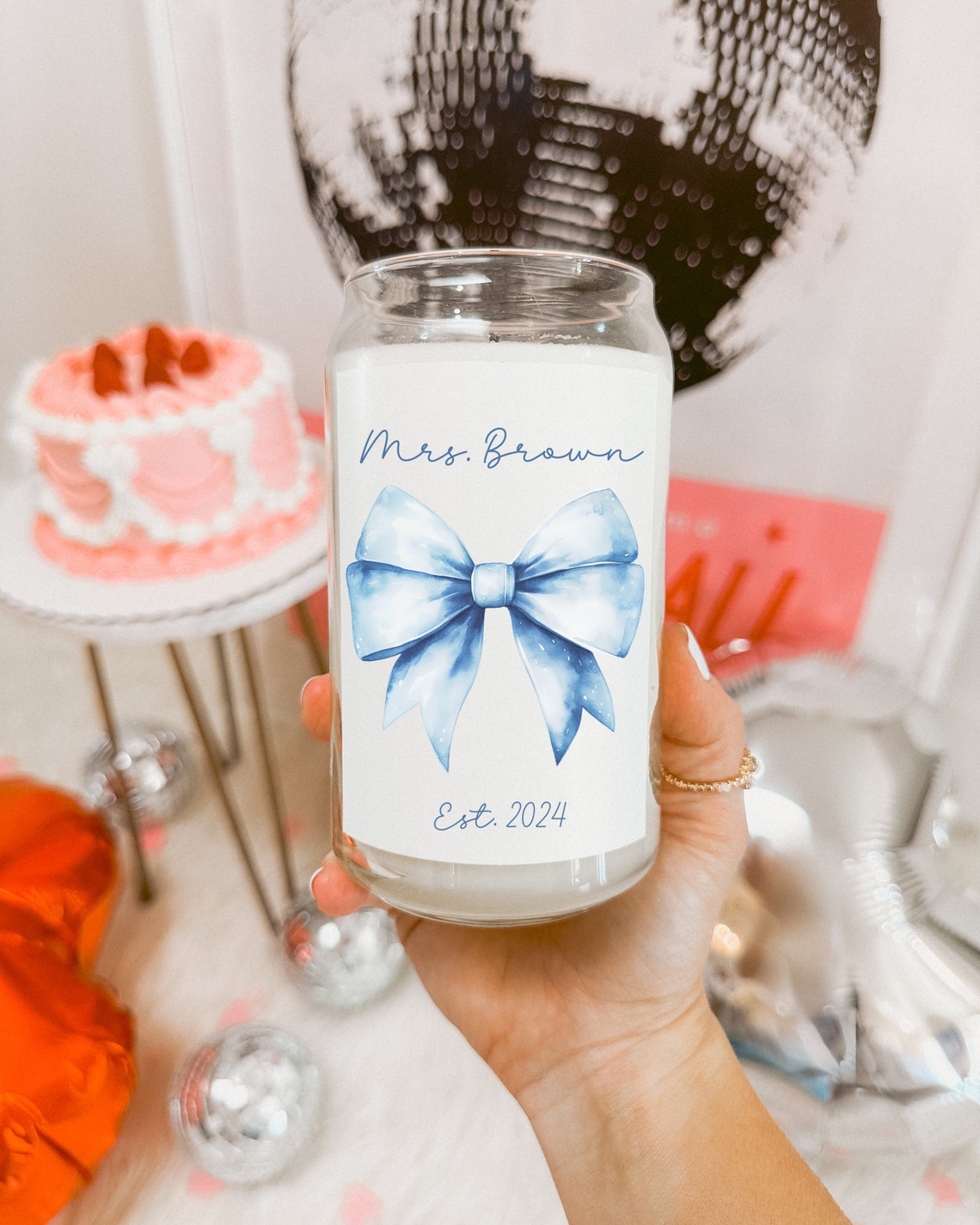 Custom Bridal Shower Mug for Bride Blue Coquette Gift for Bride to Be ...