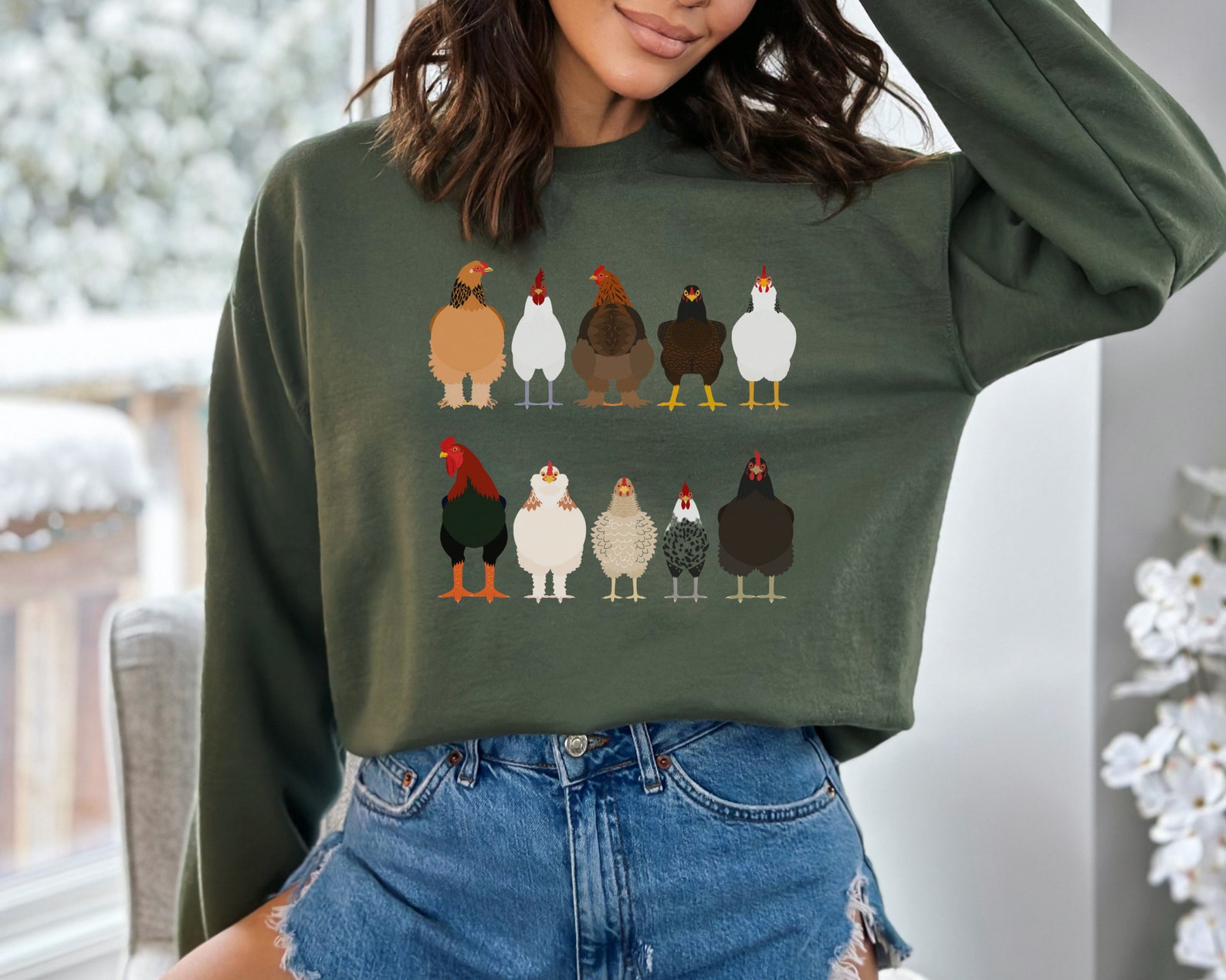Chicken Sweatshirt Gift for Chicken Lover Sweater for Women Chicken Top ...