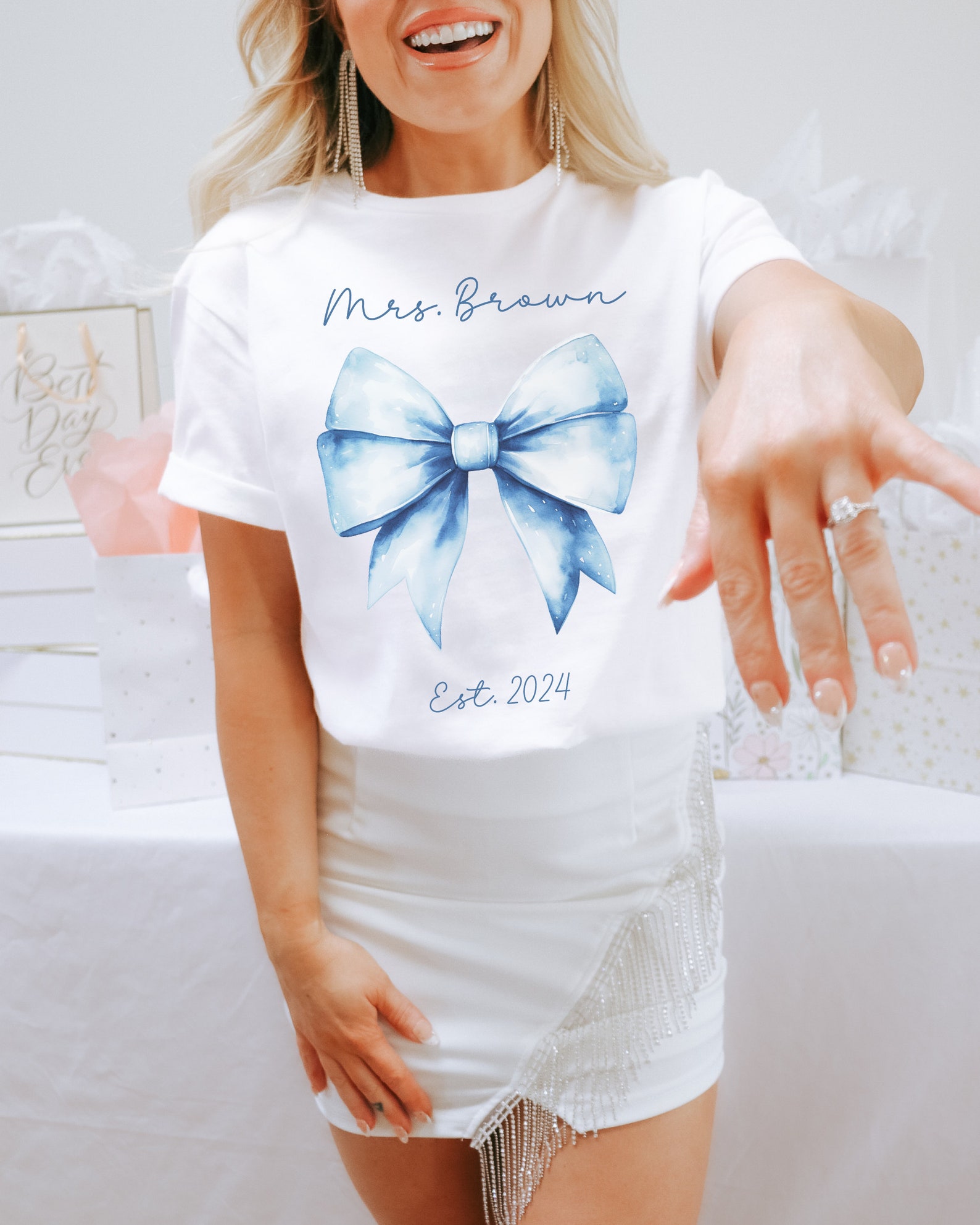 Custom Bridal Shower Mug for Bride Blue Coquette Gift for Bride to Be ...