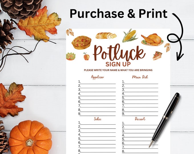 Potluck Sign up Sheet Fall Potluck Sign up Sheet Thanksgiving Potluck ...