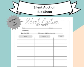 Silent Auction Bid Sheet, Silent Auction Sign up Sheet, Fundraiser Sheet, Silent Auction ...
