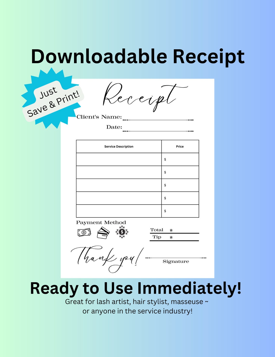 Service Receipt Download, Receipt, Small Business Receipt, Invoice ...