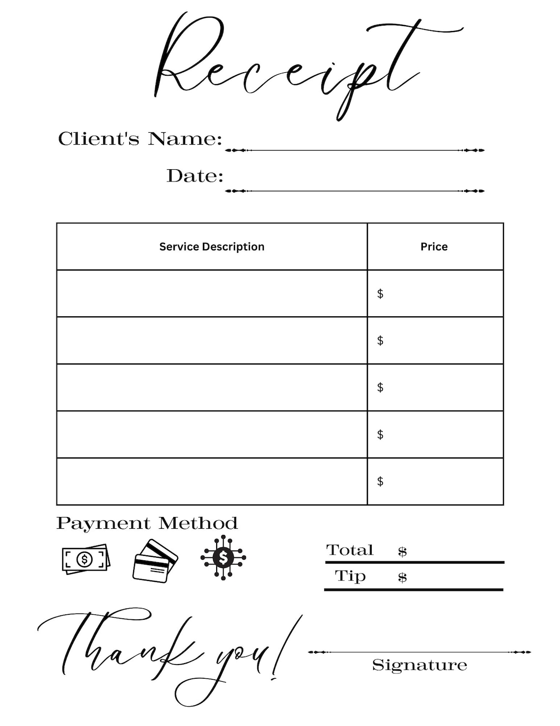Service Receipt Download, Receipt, Small Business Receipt, Invoice ...