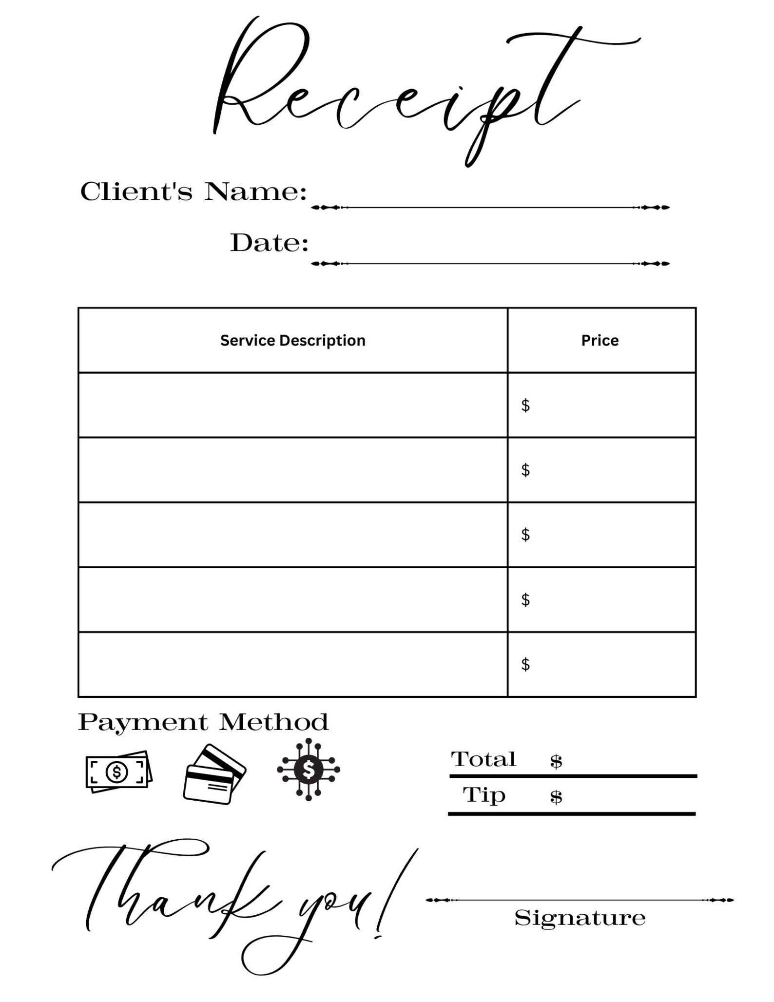 Service Receipt Download, Receipt, Small Business Receipt, Invoice ...