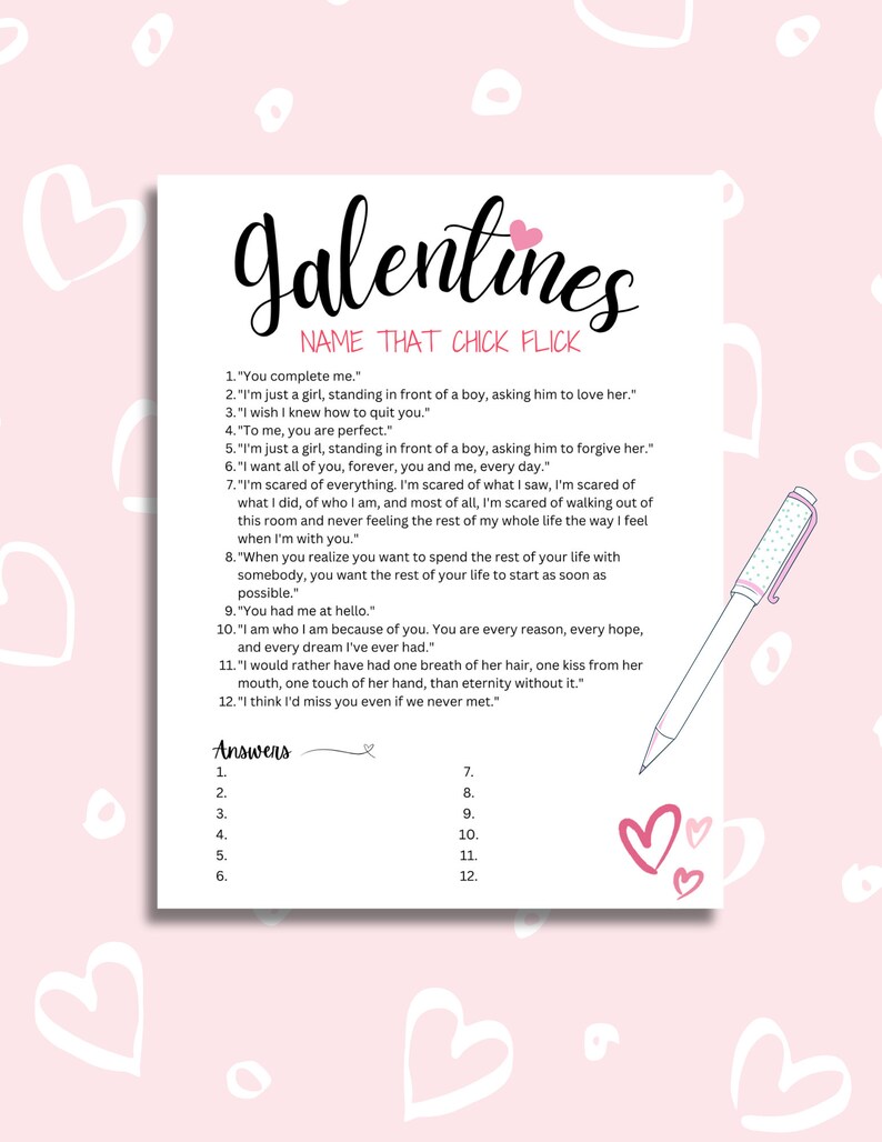 Name That Chick Flick Printable Galentine's Game, Adult Ladies Night ...