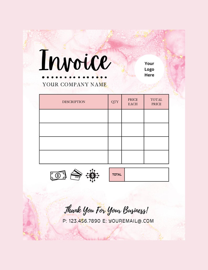 Invoice Template, Receipt Template, Customizable Invoice Template, Custom Receipt Template, Pink ...