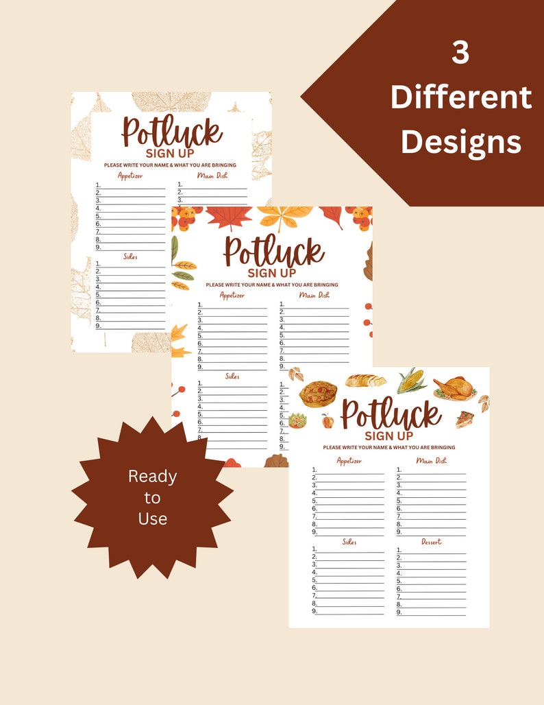 Thanksgiving Potluck Sign up Sheet, Potluck Sign up Sheet, Thanksgiving ...