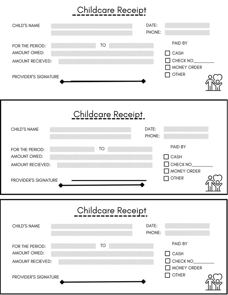 Basic Daycare Receipt, Childcare Receipt, Small Business Receipt ...