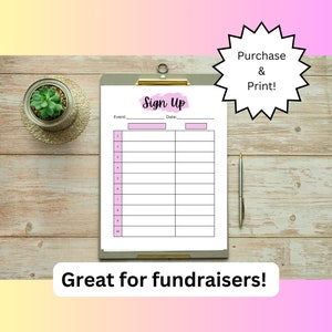 Sign up Sheet, Printable Sign up Sheet, Sign up Form, Event Sign up ...
