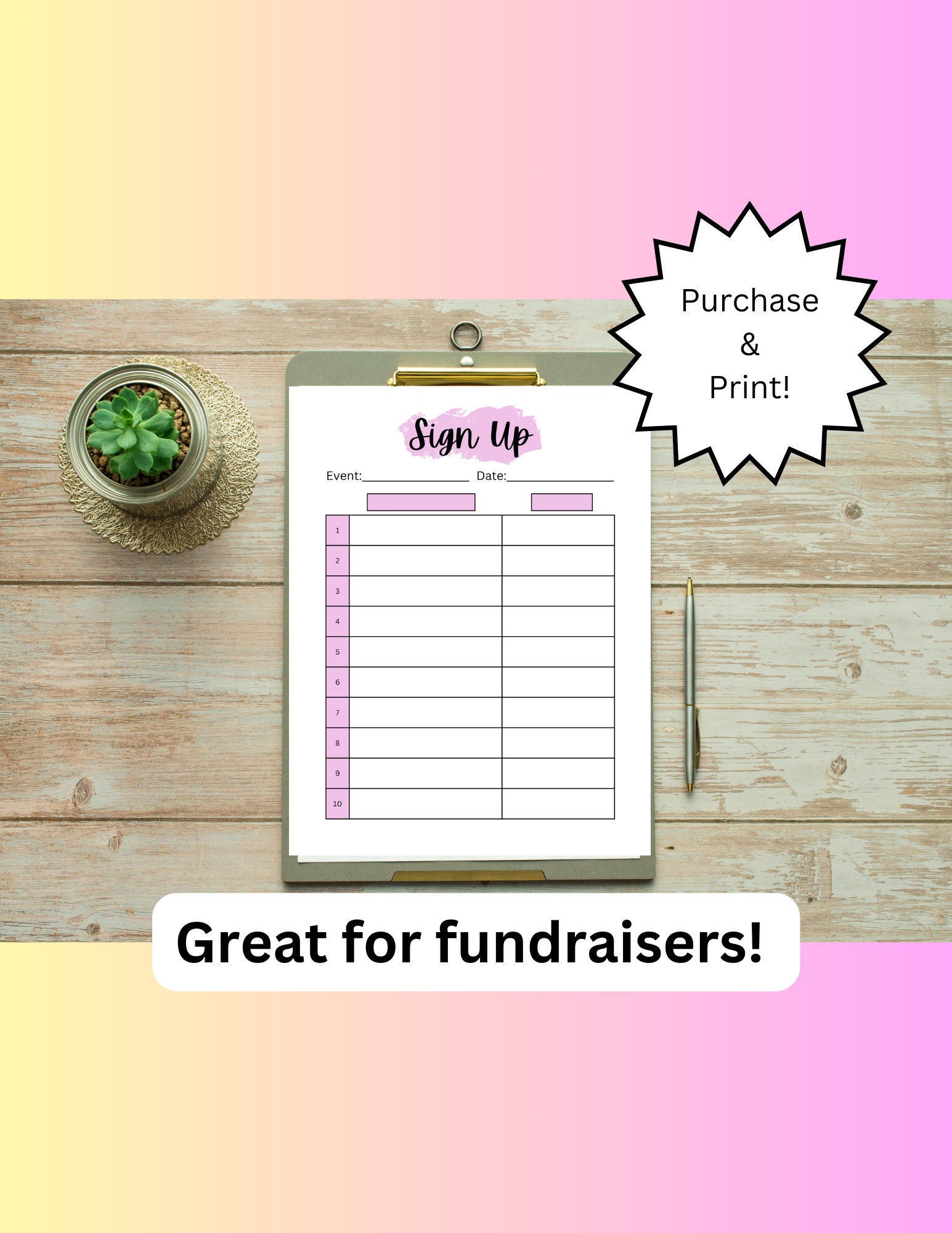 Sign up Sheet, Printable Sign up Sheet, Sign up Form, Event Sign up ...