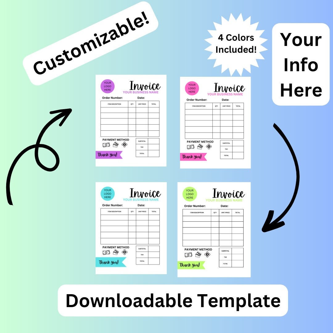 Customizable Invoice Template, Multi-pack Invoice Templates, Receipt ...