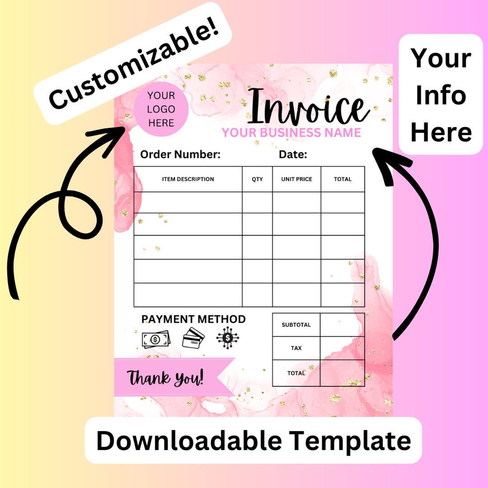 Invoice Template, Receipt Template, Customizable Invoice Template ...