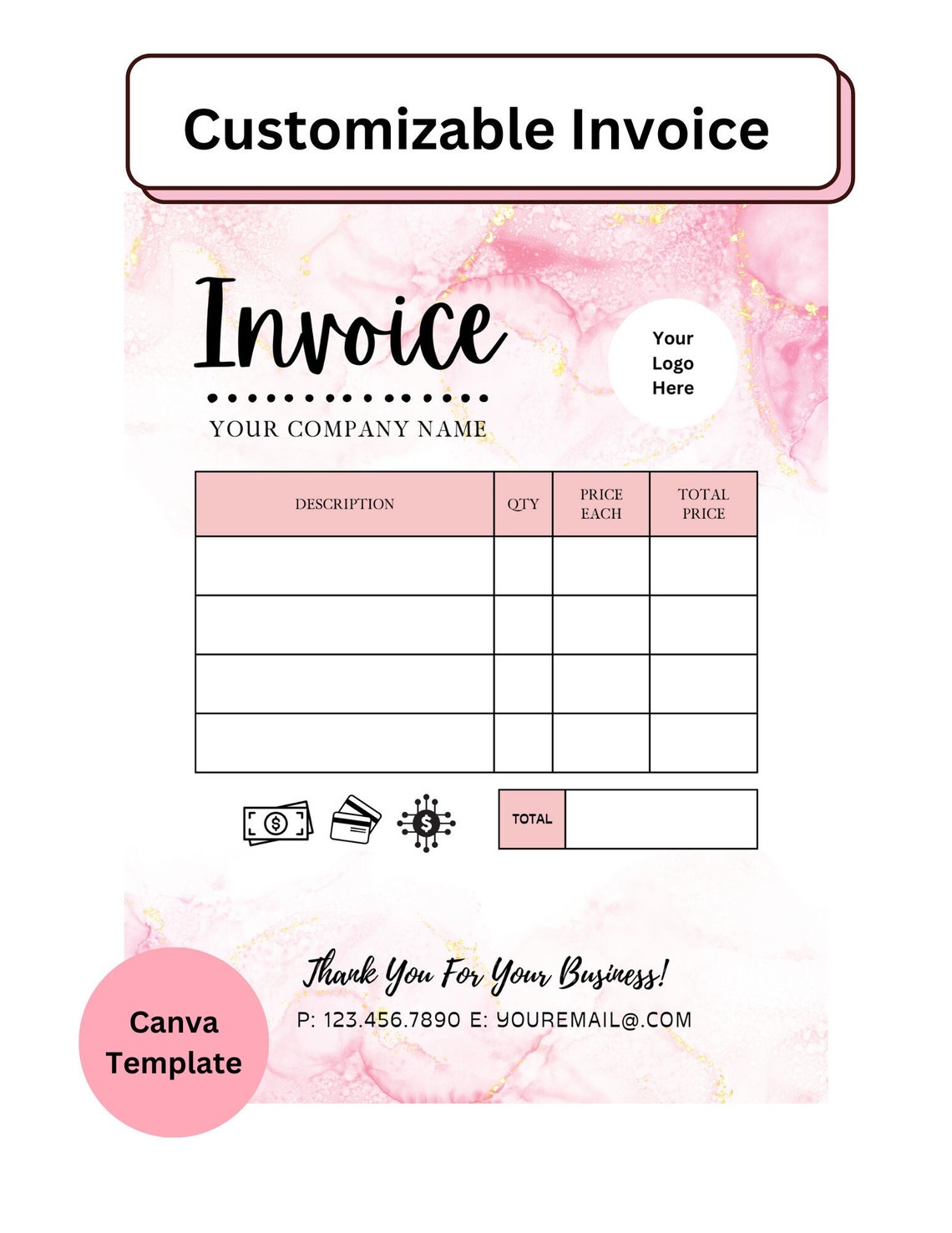 Invoice Template, Receipt Template, Customizable Invoice Template ...