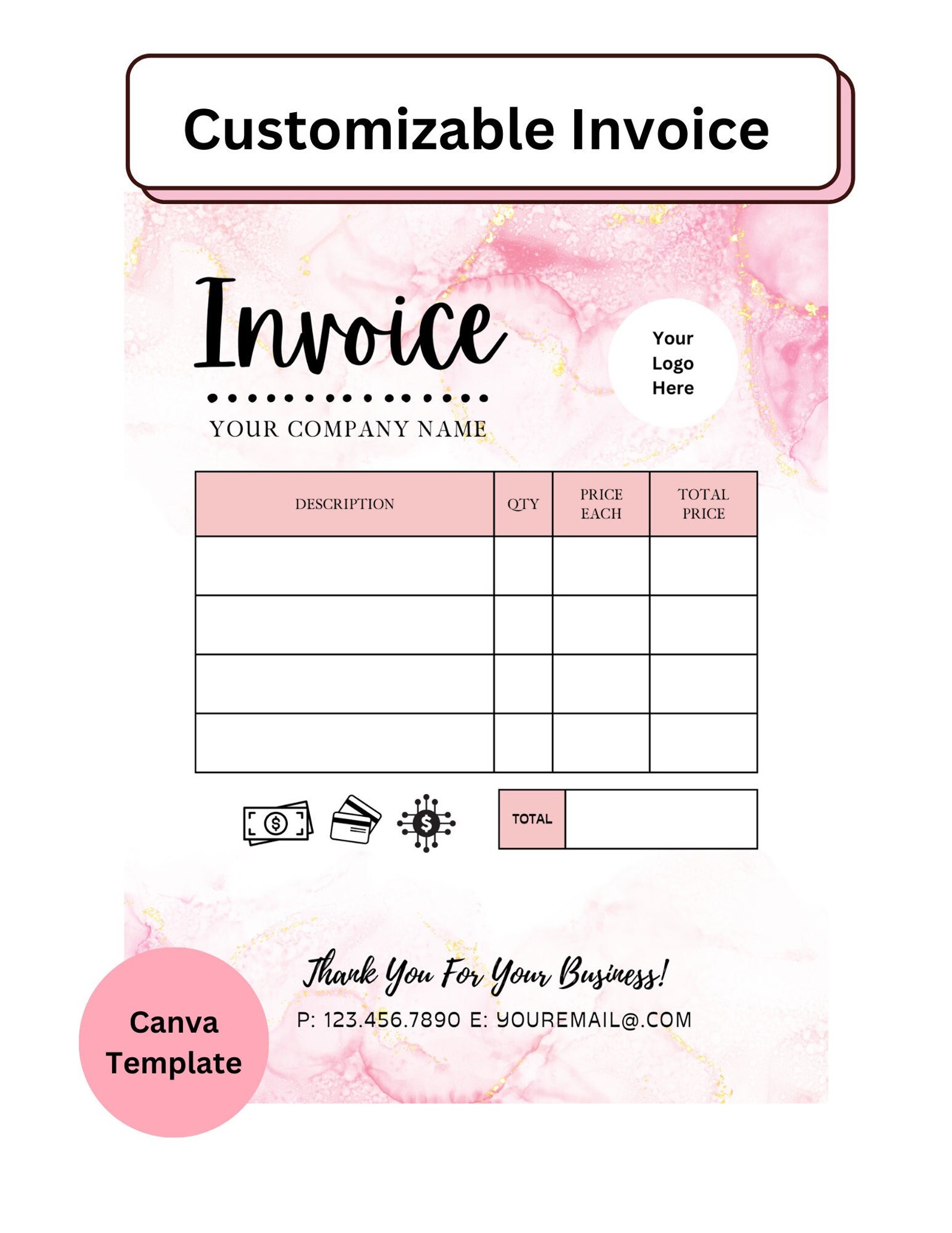 Invoice Template, Receipt Template, Customizable Invoice Template ...