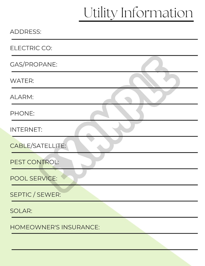 Real Estate PDF Downloadable / Printable Home Utilities - Etsy