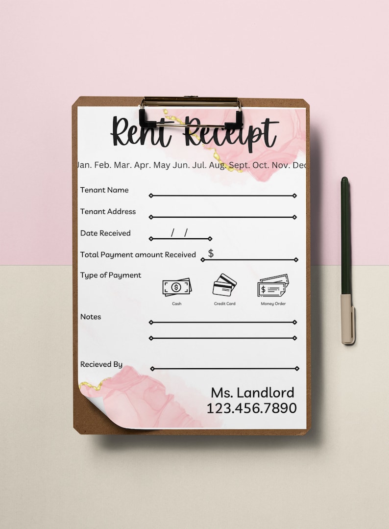 Rent Receipt, Rental Receipt, Rent Receipt for Landlords, Editable Rent ...