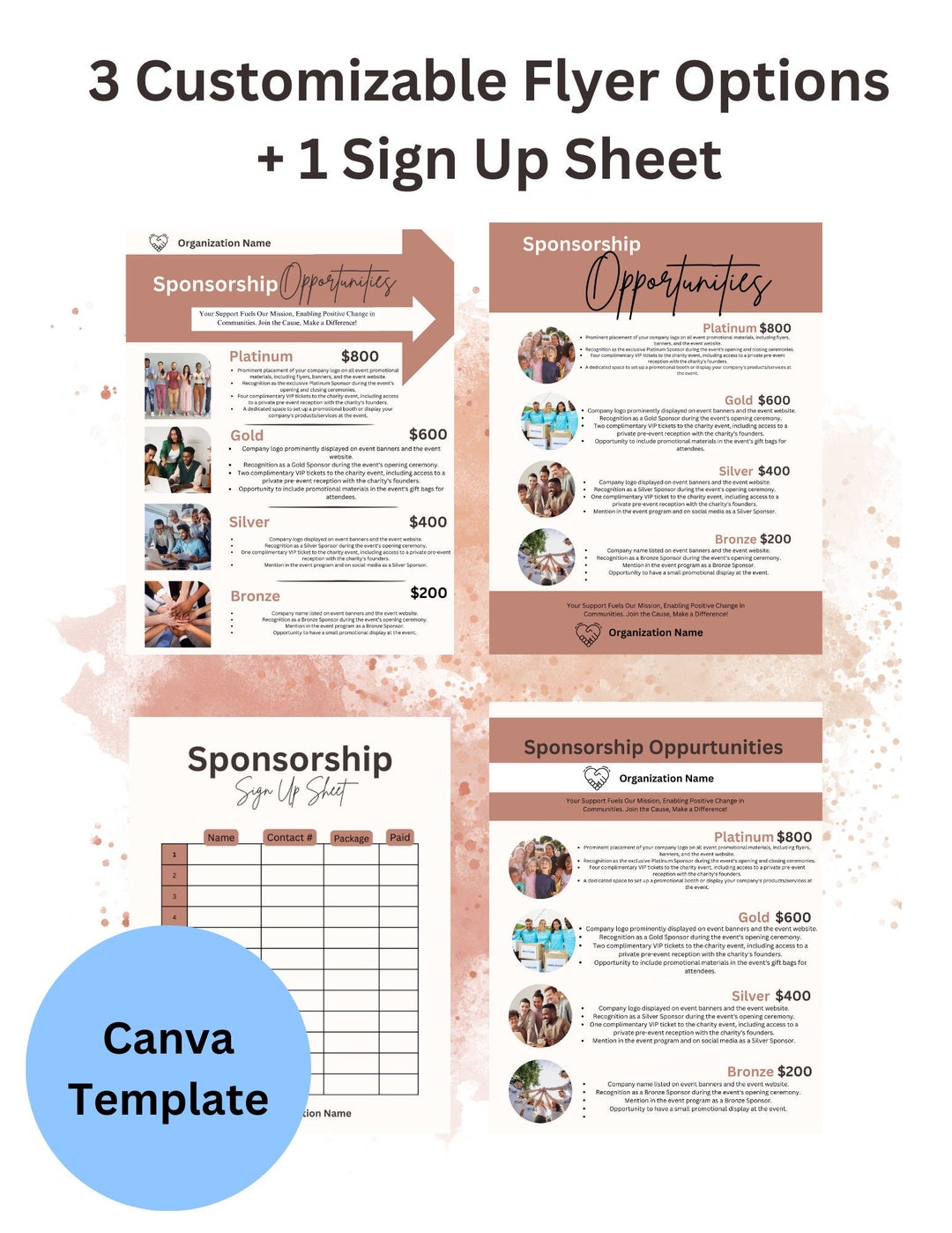 Nonprofit Event Sponsorship Fundraising Flyers Template, Editable ...