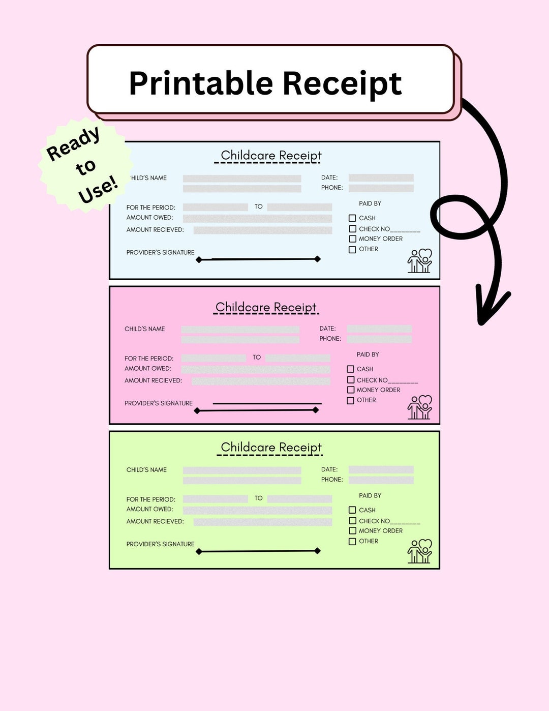 Daycare Receipt, Childcare Receipt, Small Business Receipt, Receipt for ...