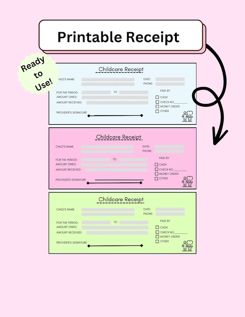 Daycare Receipt, Childcare Receipt, Small Business Receipt, Receipt for ...