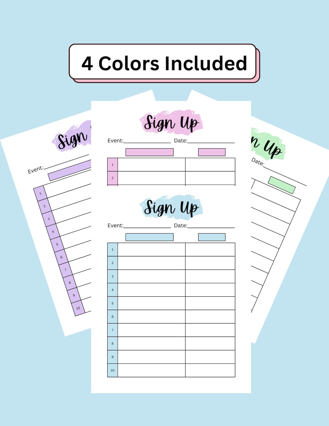 Sign up Sheet, Printable Sign up Sheet, Sign up Form, Event Sign up ...