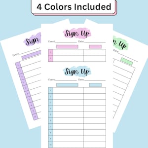 Sign up Sheet, Printable Sign up Sheet, Sign up Form, Event Sign up ...