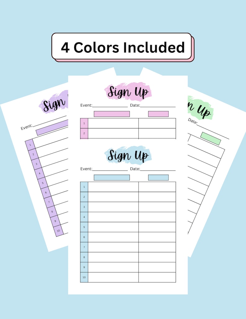Sign up Sheet, Printable Sign up Sheet, Sign up Form, Event Sign up ...