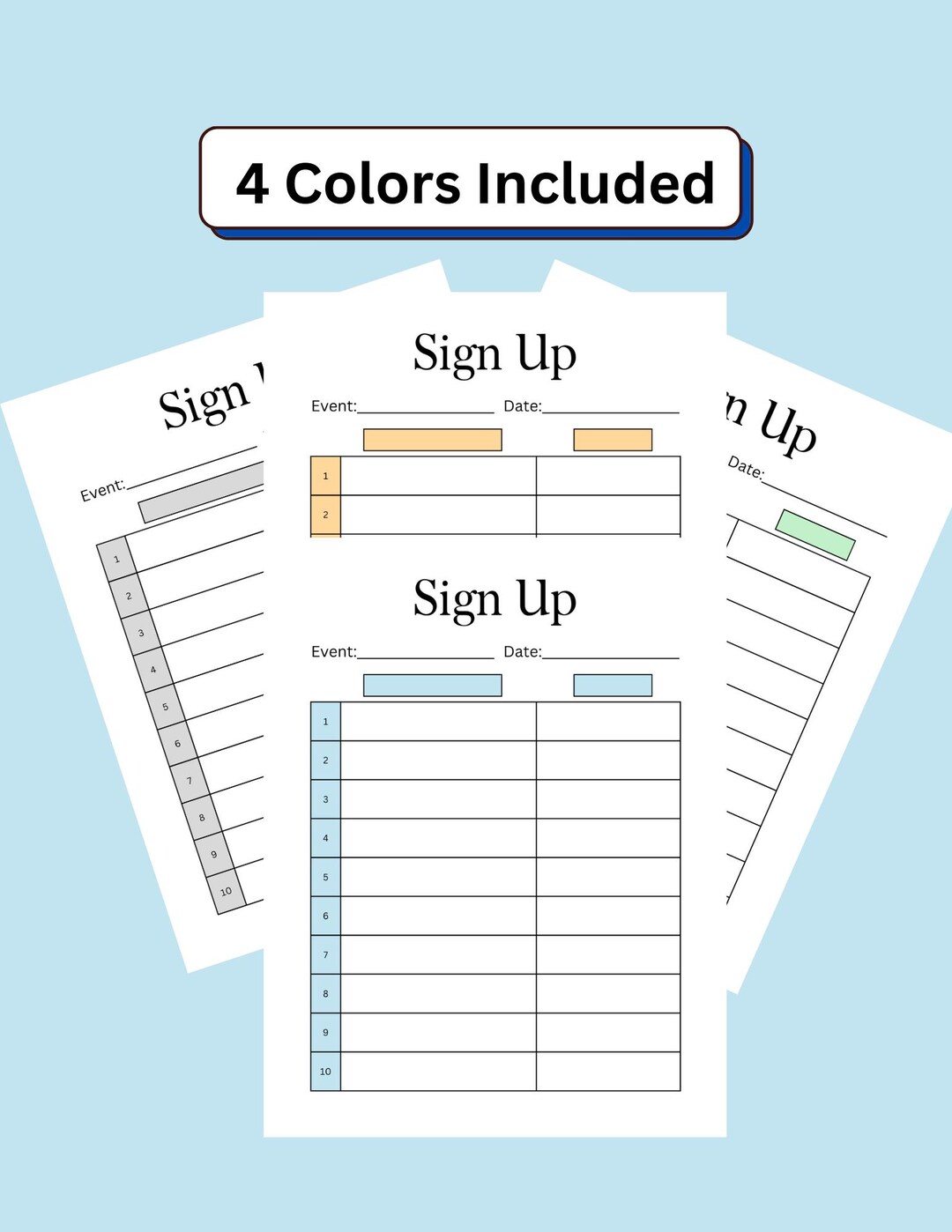Sign up Sheet, Printable Sign up Sheet, Sign up Form, Event Sign up ...
