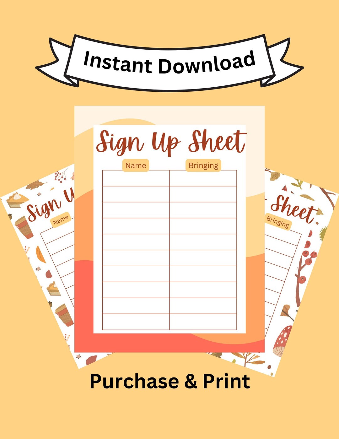 Thanksgiving Potluck Sign-up Sheet, Harvest Party Sign up Sheet ...