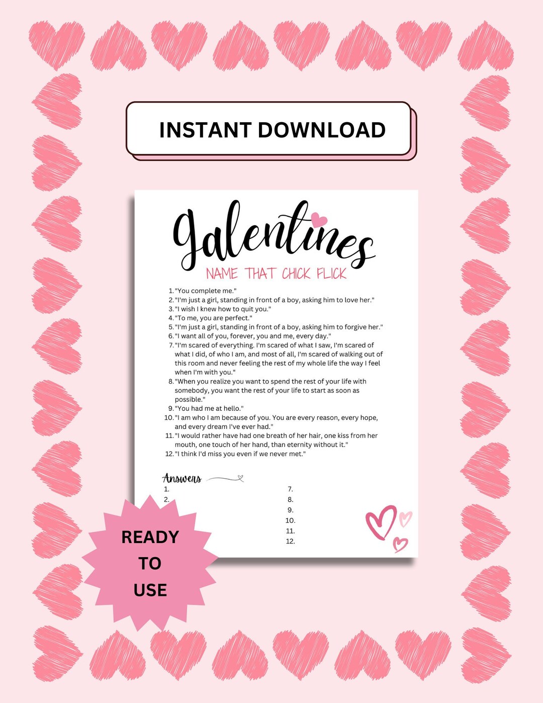 Name That Chick Flick Printable Galentine's Game, Adult Ladies Night ...