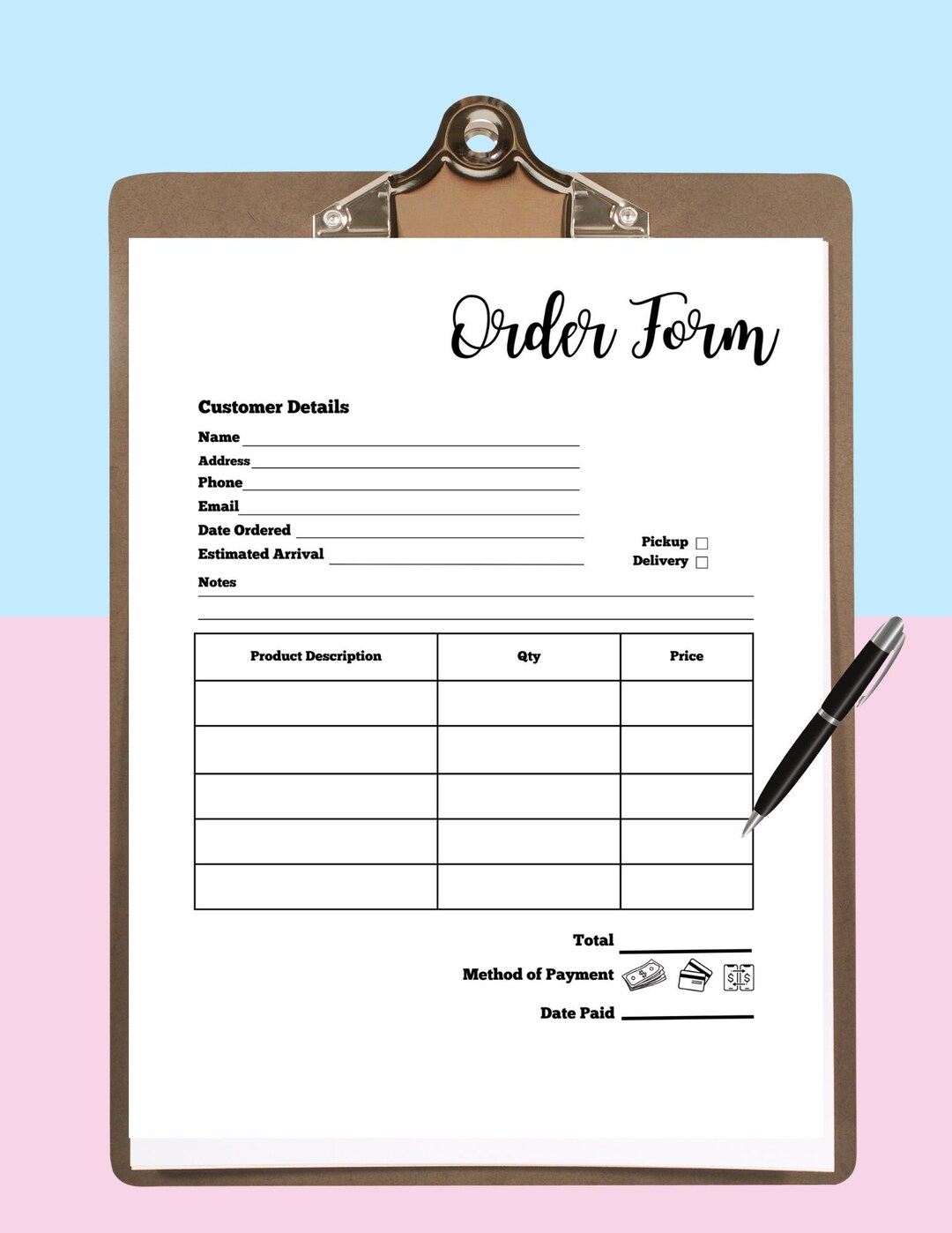 Order Form, Small Business Order Form, Business Documents, Instant ...