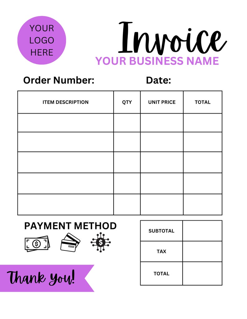 Customizable Invoice Template, Multi-pack Invoice Templates, Receipt ...