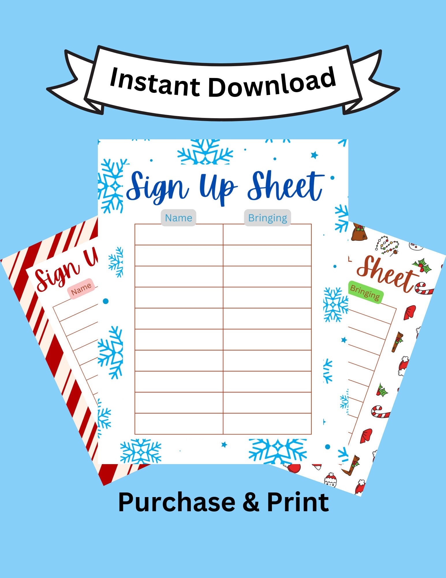 Christmas Potluck Sign-up Sheet, Holiday Party Sign up Sheet, Volunteer ...