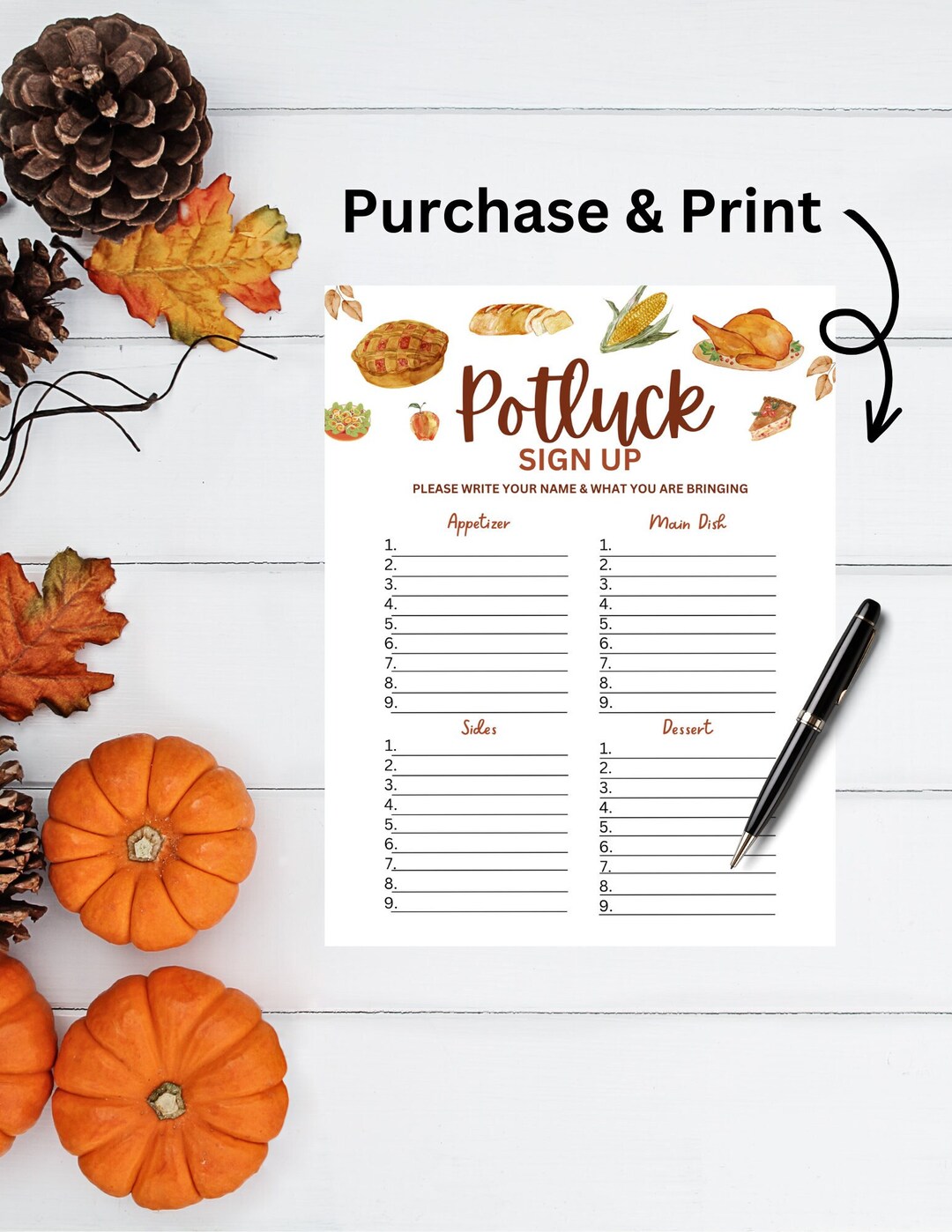 Thanksgiving Potluck Sign up Sheet, Potluck Sign up Sheet, Thanksgiving ...