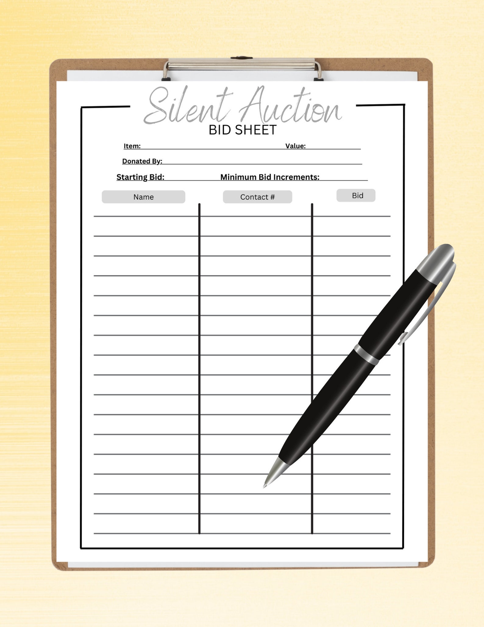 Editable Silent Auction Bid Sheet, Silent Auction Sign up Sheet ...