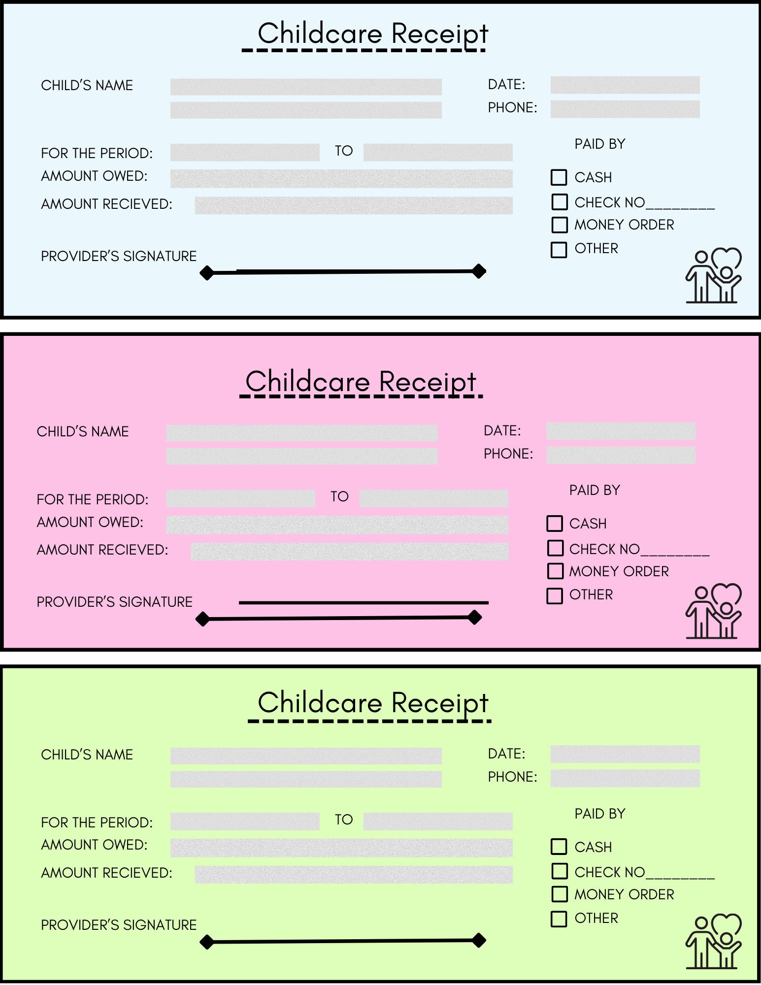 Daycare Receipt, Childcare Receipt, Small Business Receipt, Receipt for ...