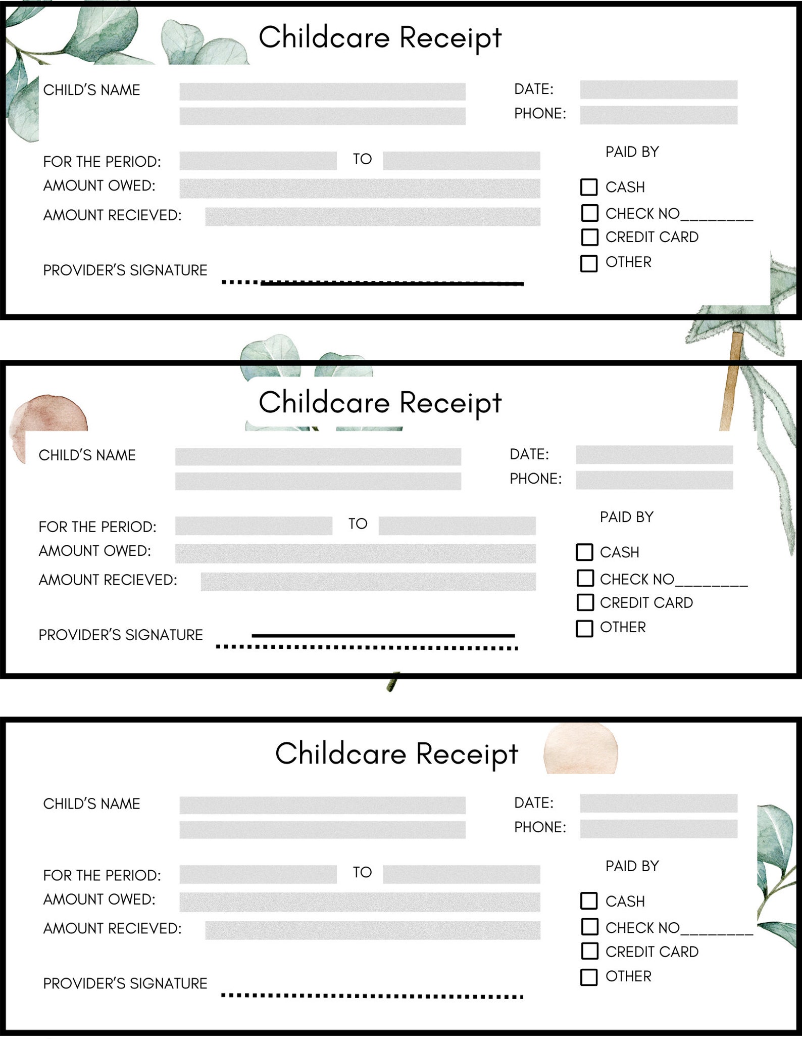 Daycare Receipt, Childcare Receipt, Small Business Receipt, Receipt for ...
