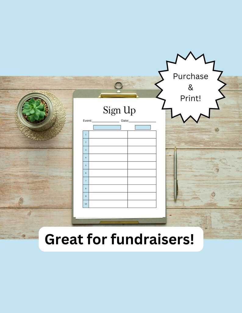 Sign up Sheet, Printable Sign up Sheet, Sign up Form, Event Sign up ...