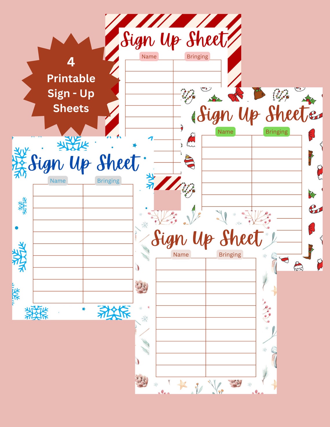 Christmas Potluck Sign-up Sheet, Holiday Party Sign up Sheet, Volunteer ...