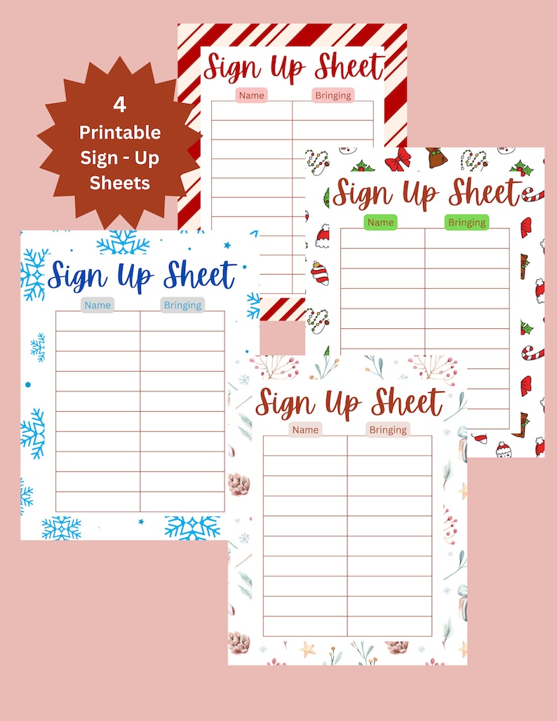 Christmas Potluck Sign-up Sheet, Holiday Party Sign up Sheet, Volunteer ...