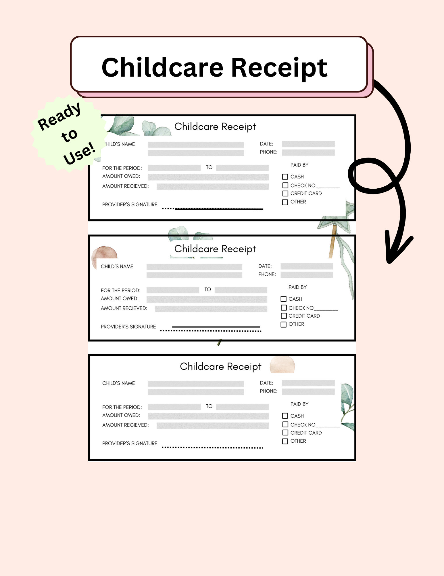 Daycare Receipt, Childcare Receipt, Small Business Receipt, Receipt for ...