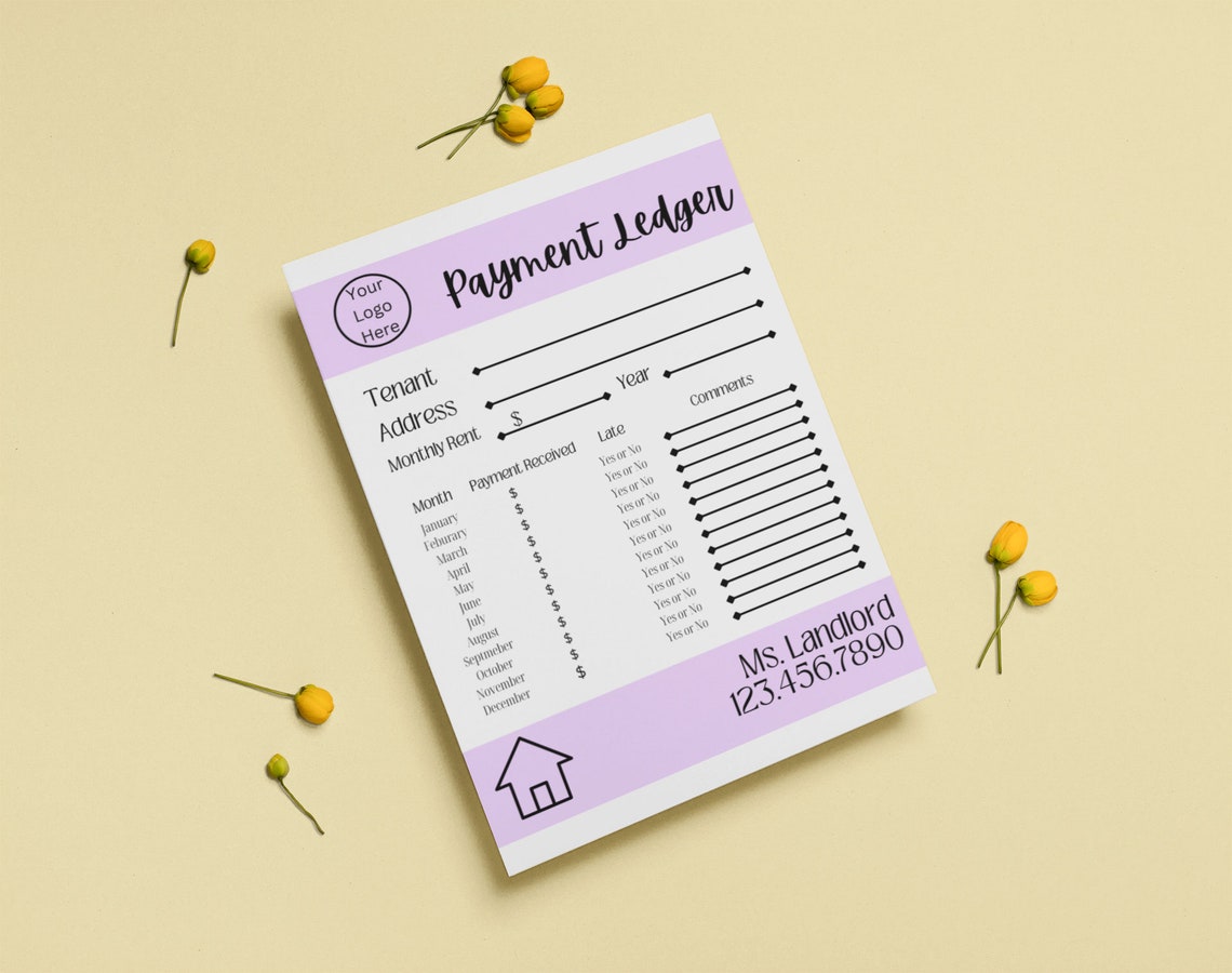 Rent Payment Ledger Template - Rental Receipt Template - Monthly Rental ...