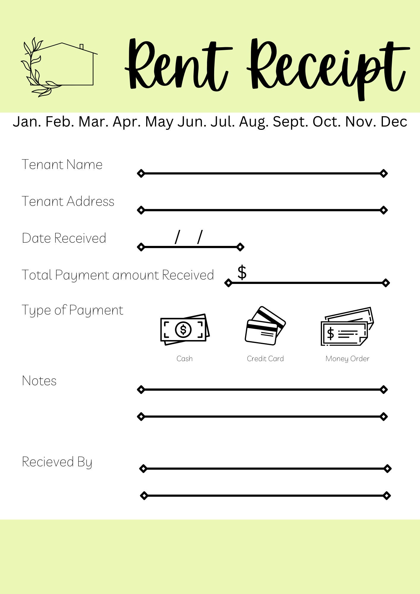 Rent Receipt, Printable Rent Receipt, Rent Receipt for Landlords ...