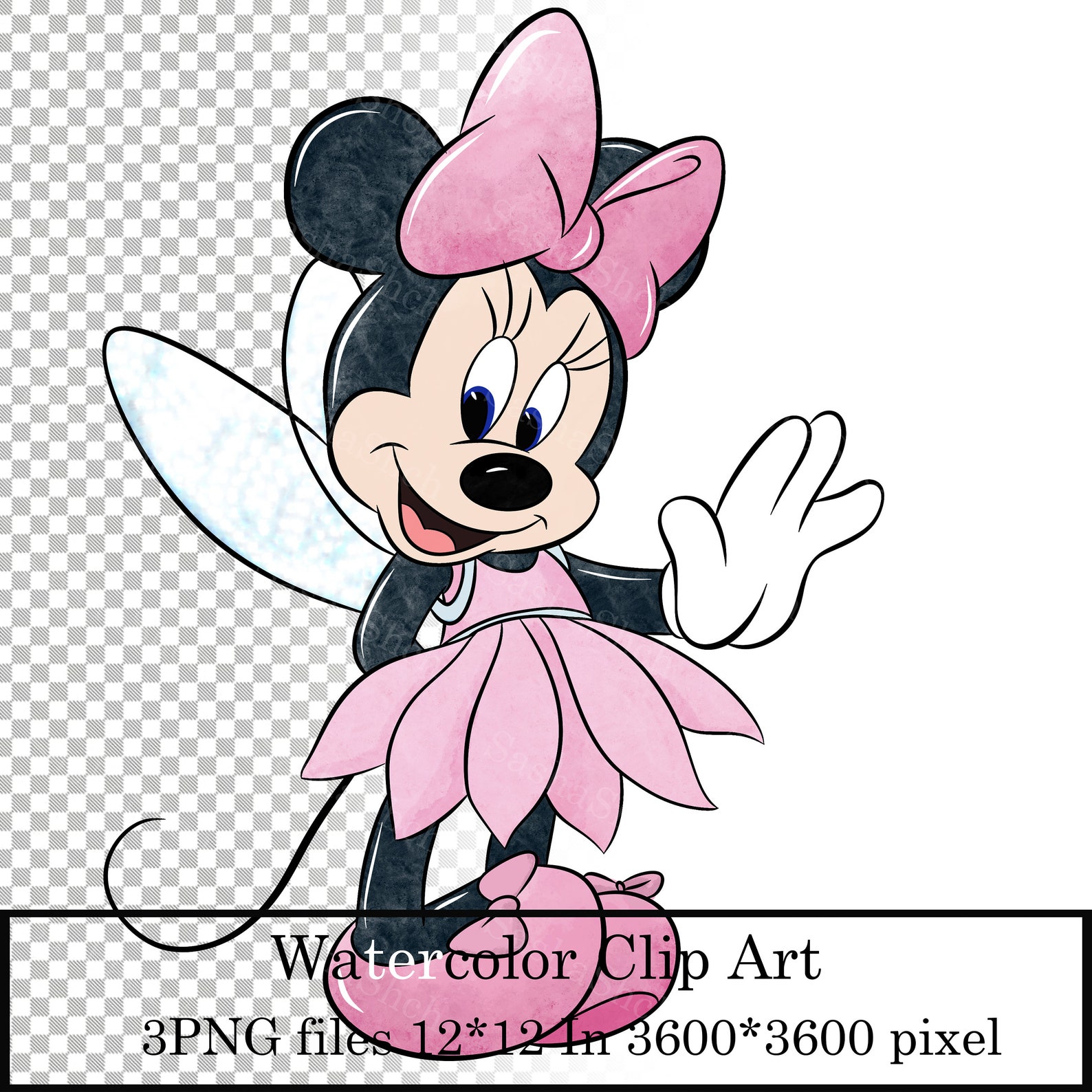 Minnie Mouse PNG, Minnie Mouse Fairy Clipart, Minnie Mouse Watercolor ...