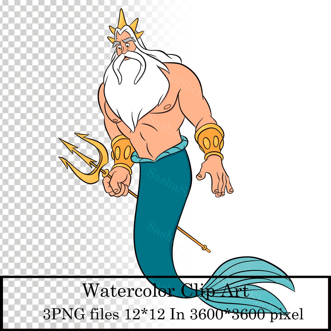 Triton ,the Little Mermaid PNG ,color Illustrations, Clipart ...