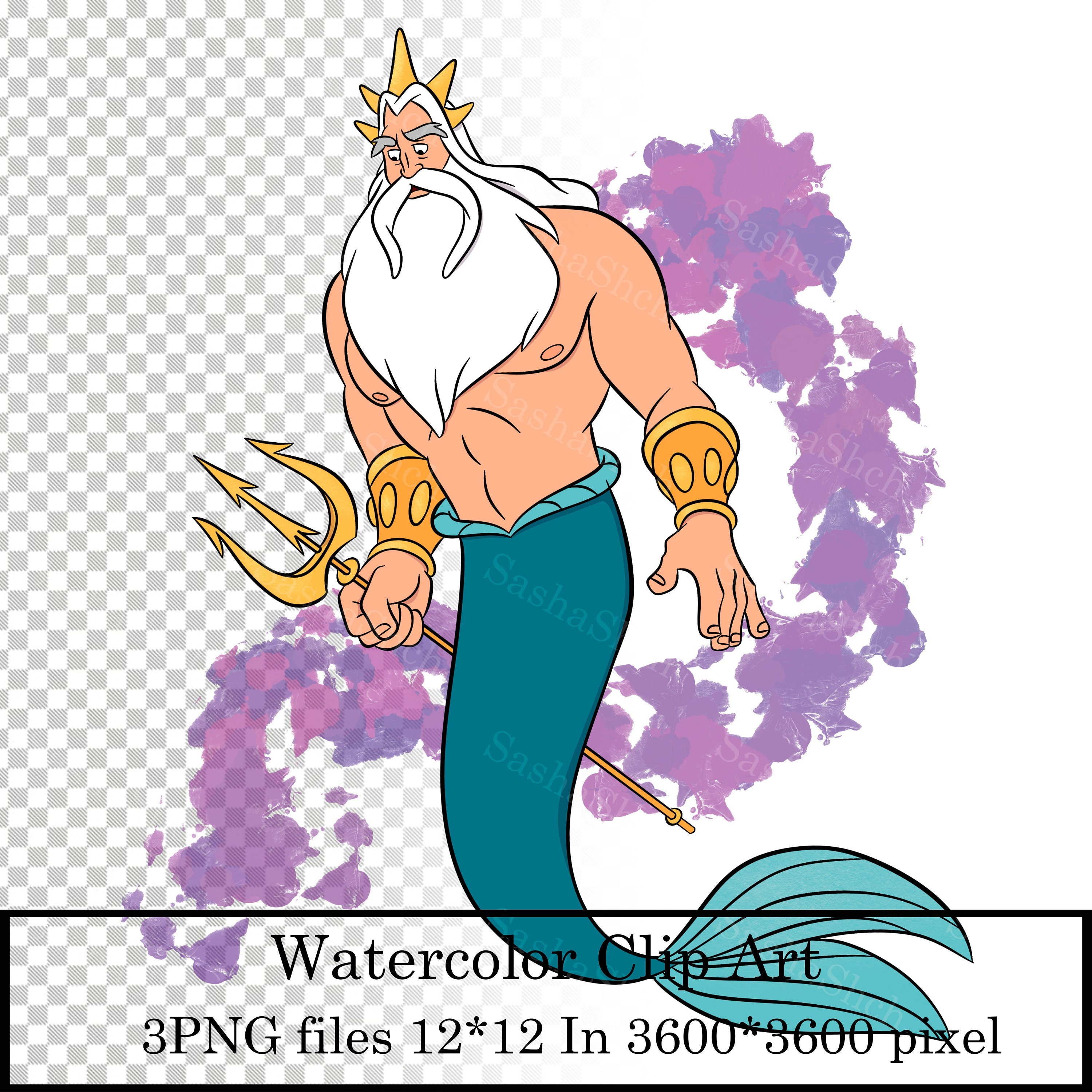 Triton ,the Little Mermaid PNG ,color Illustrations, Clipart ...