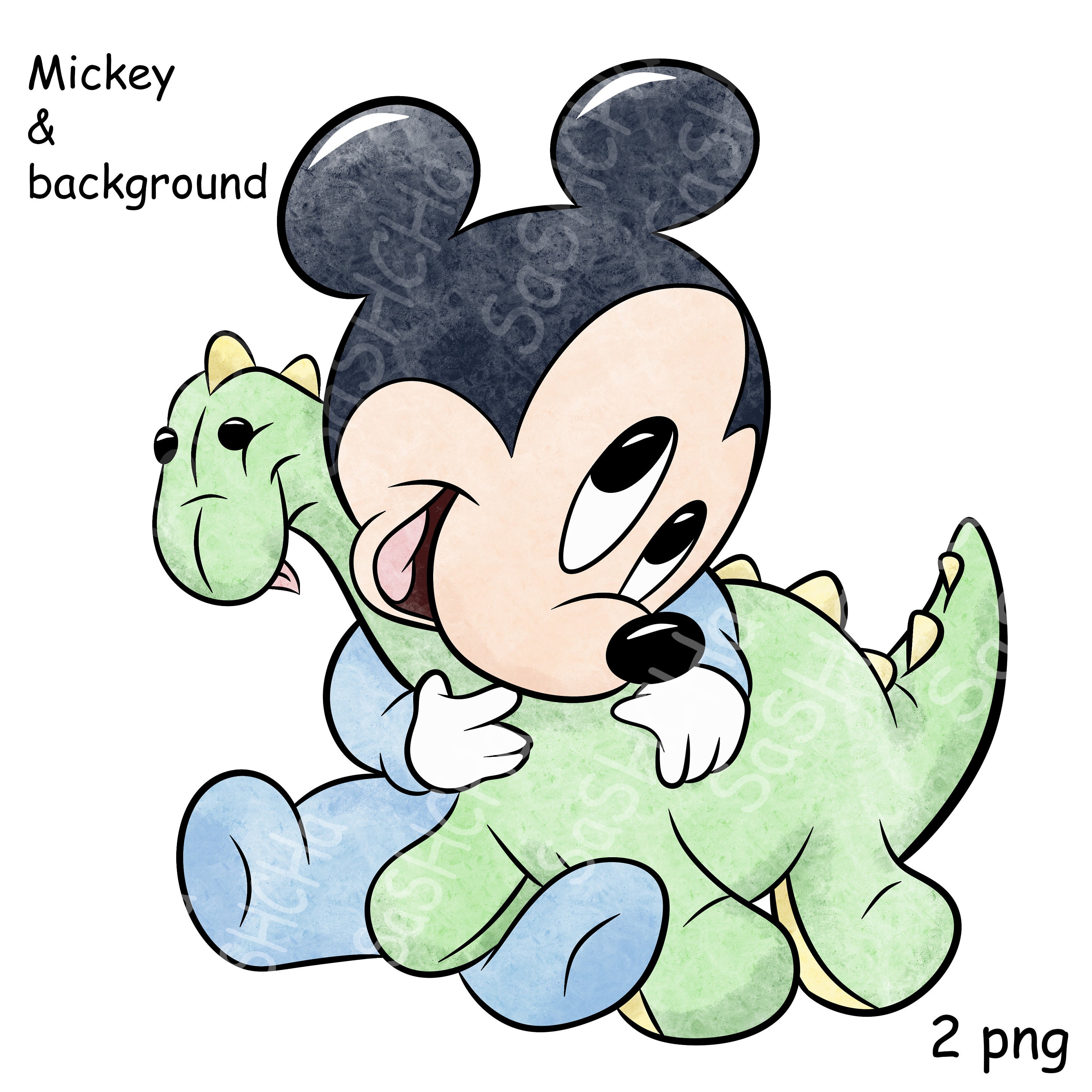 Baby Mickey With Dino Mouse PNG, Digital Product, Color Illustrations ...